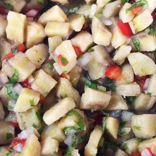 Mixed ceviche with green banana and Fumage salt with spicy aji ...